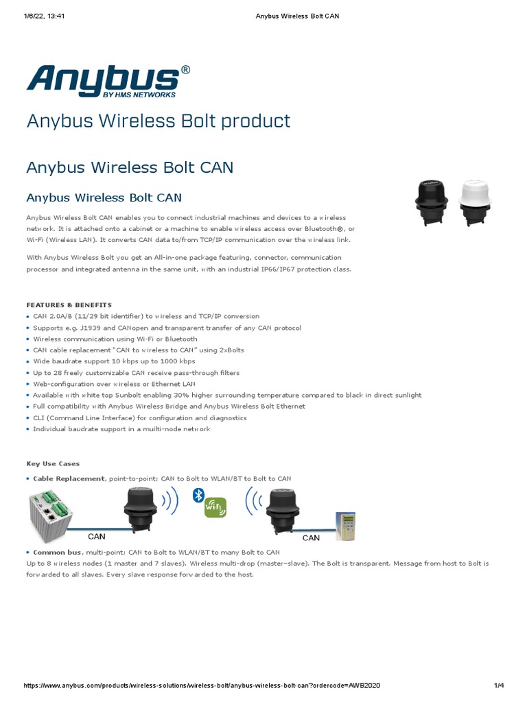 Anybus Wireless Bolt CAN | PDF | Wireless Lan | Wi Fi
