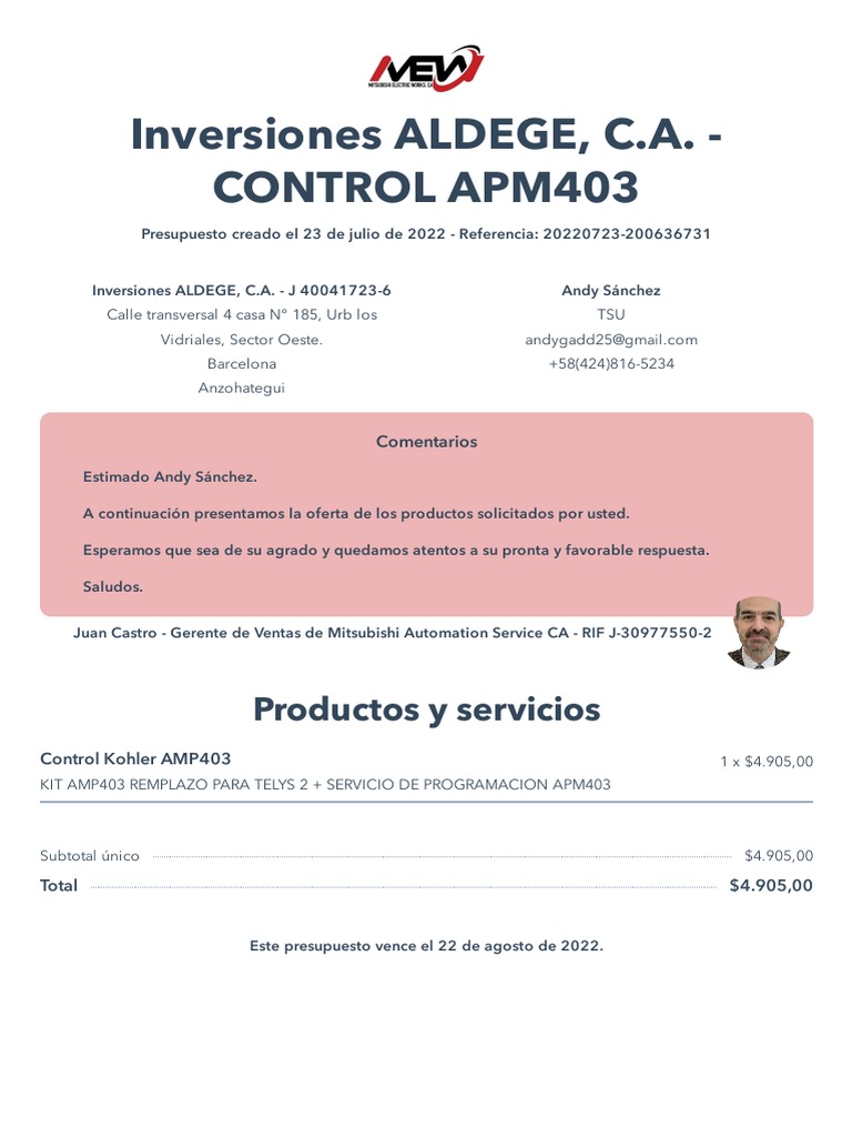Inversiones ALDEGE, C.A. - CONTROL APM403 | PDF