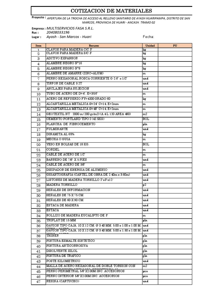Cotizar Marpesa | PDF | Materiales | Bienes manufacturados