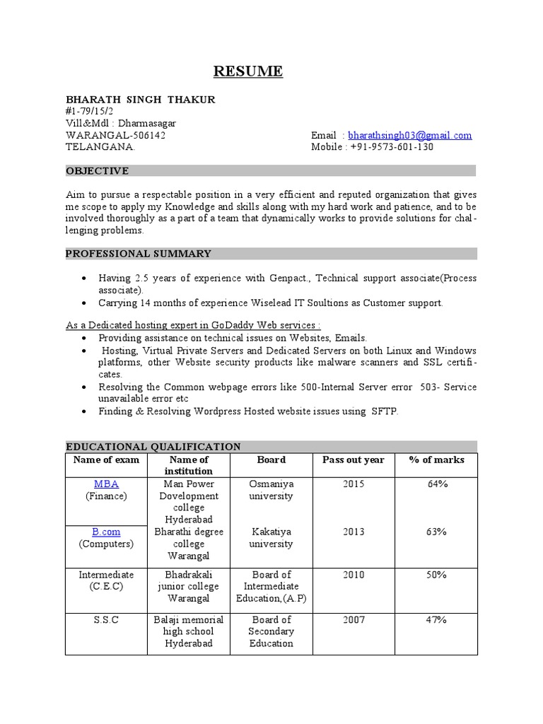 Bharath Resume | Descargar gratis PDF | Software Development | Computer ...