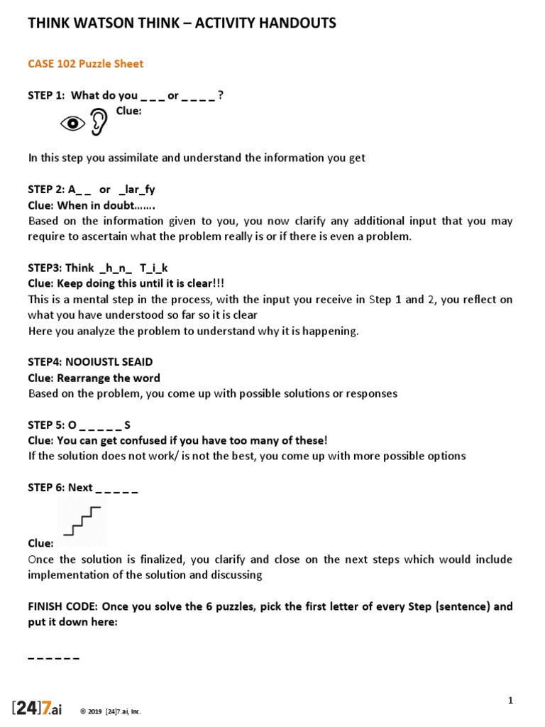 Think Watson Think - Activity Handouts: CASE 102 Puzzle Sheet | PDF