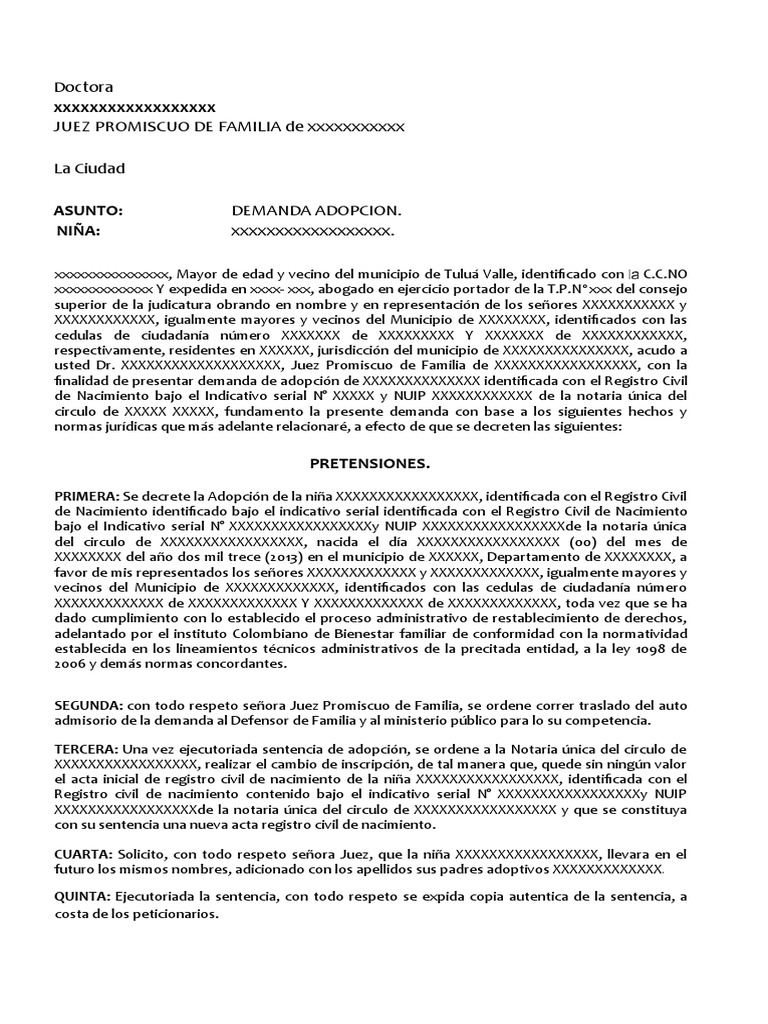 DEMANDA DE ADOPCION modelo | PDF | Adopción | Ley Pública
