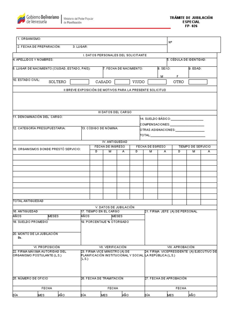 Planilla FP-026. FORMATOS JUB ESP EMPLEADOS | PDF