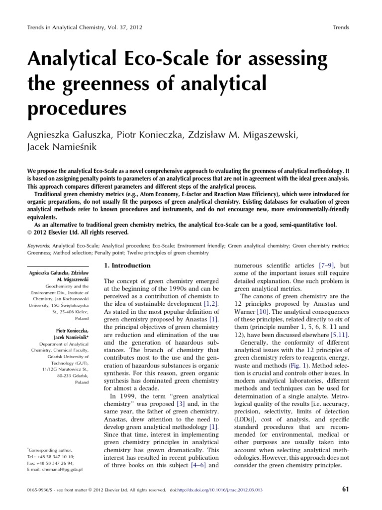 2012 Paper Eco-Scale | PDF | Analytical Chemistry | Spectroscopy