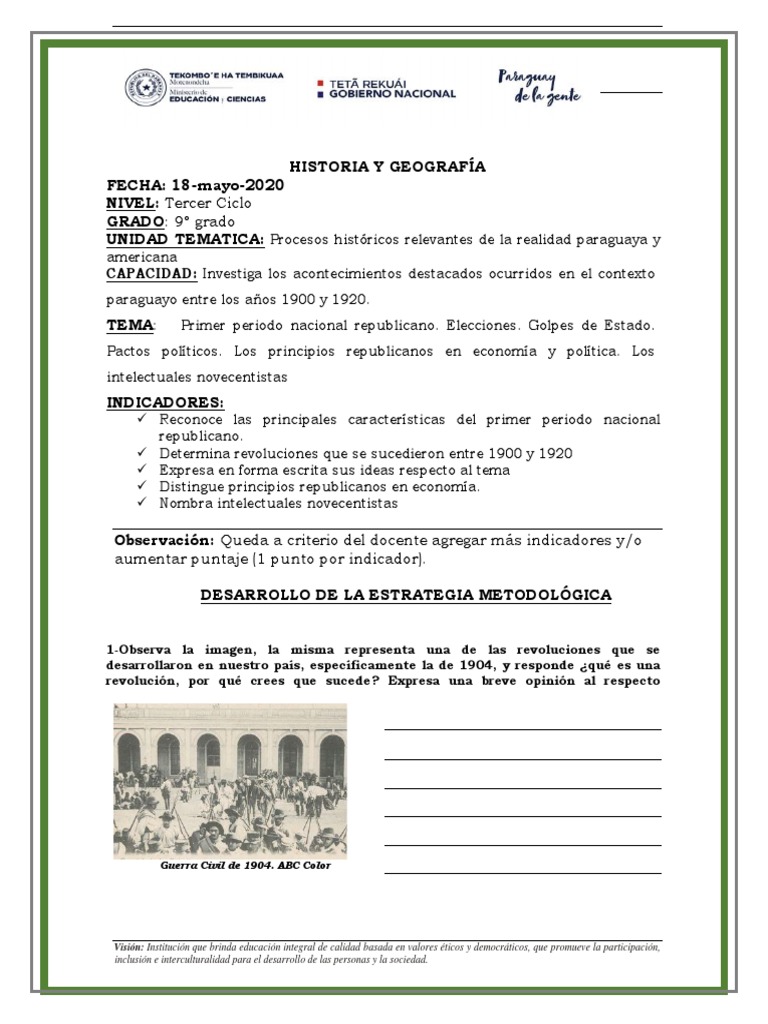 Historia 9°grado Planclase1 PTED | PDF | Paraguay | Democracia