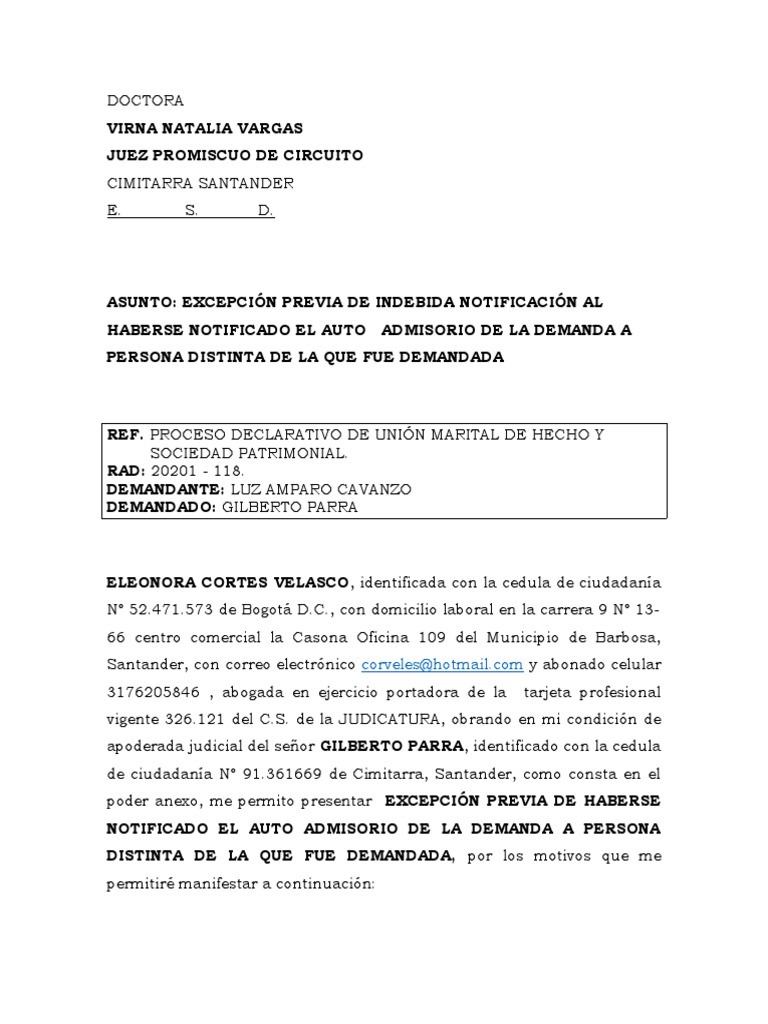 Excepcion Previa | PDF | Demanda judicial | Justicia