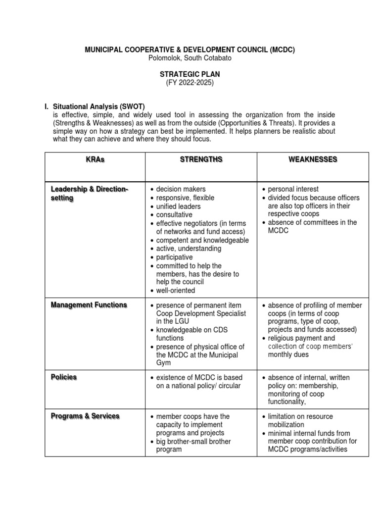 MCDC Strat Plan | PDF | Cooperative | Swot Analysis