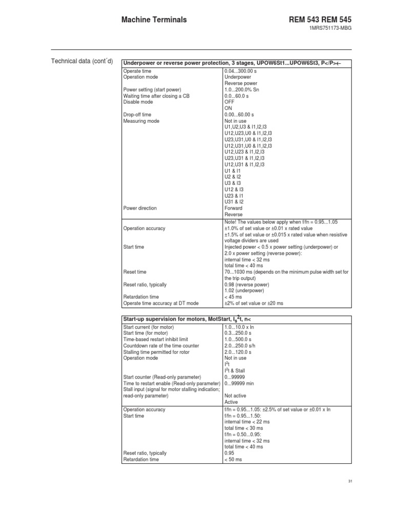 Machine Terminals REM 543 REM 545: Technical Data (Cont D) | PDF ...