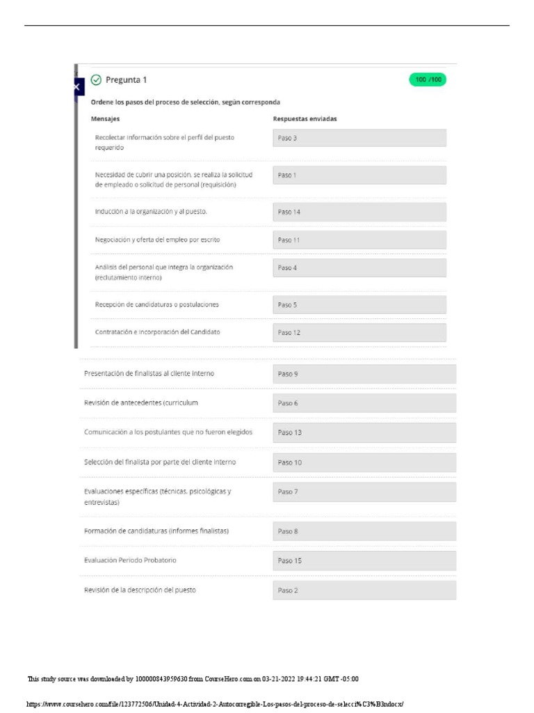 Unidad 4. Actividad 2. Autocorregible. Los Pasos Del Proceso de Selecci N | PDF