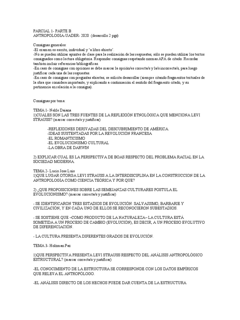 Parte B PARCIAL 1 Antropologia Psic. 14.08.2020 | PDF | Evolución ...
