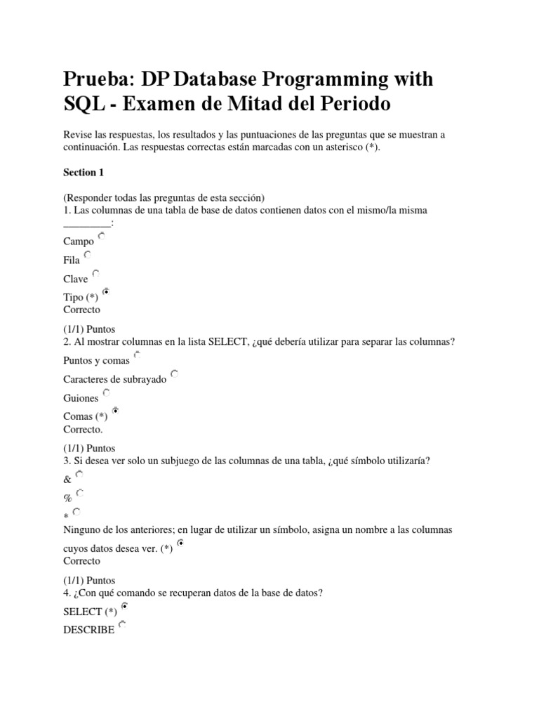 Examen SQL: Respuestas y Resultados | PDF | SQL | Ingeniería de software