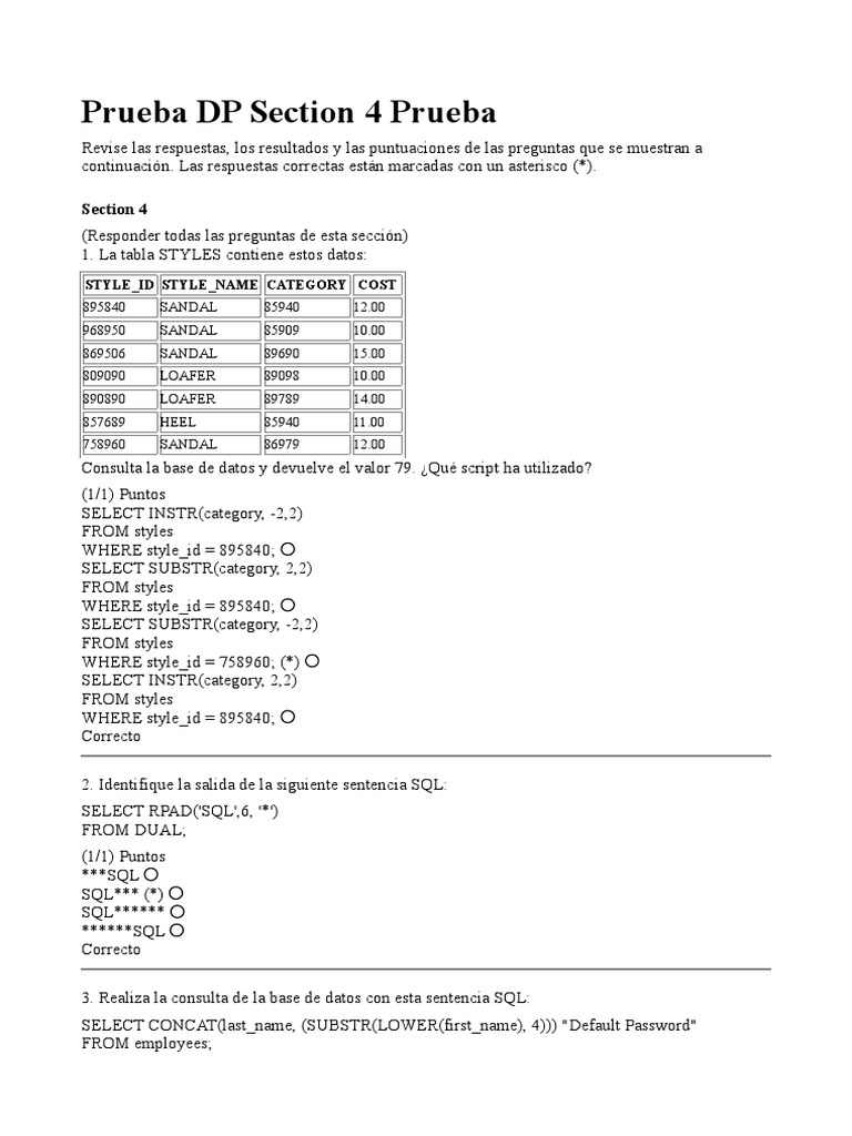 Prueba DP Section 4 Prueba PDF | PDF | SQL | Modelo de datos
