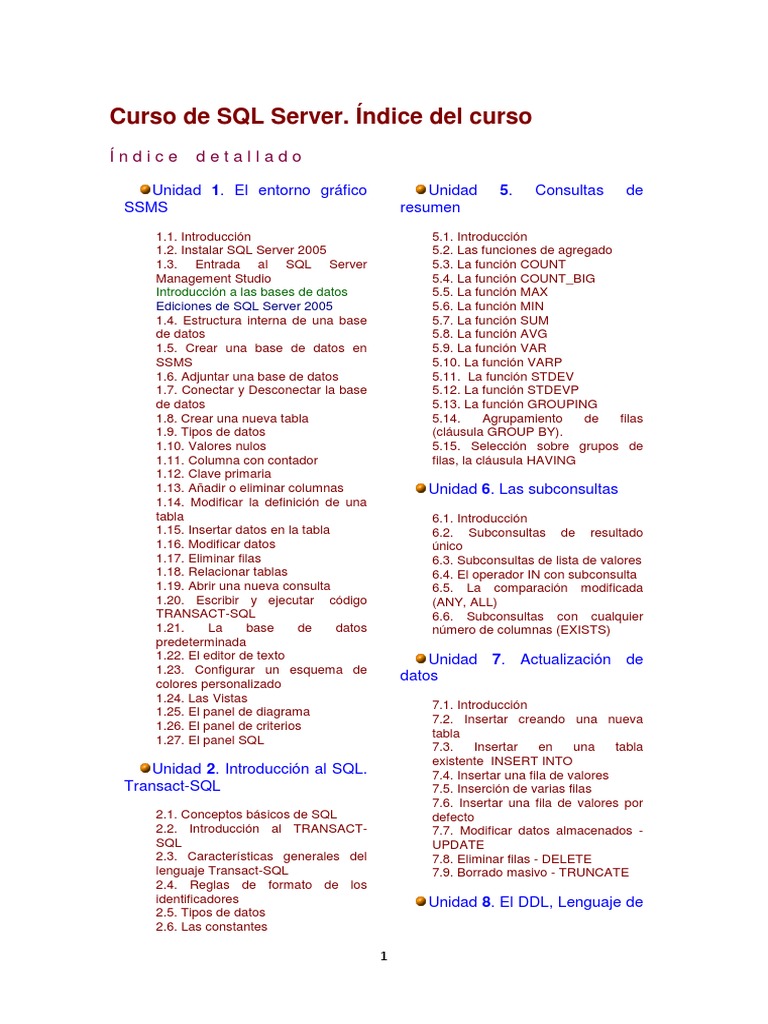 Curso de SQL Server | PDF | Servidor SQL de Microsoft | SQL