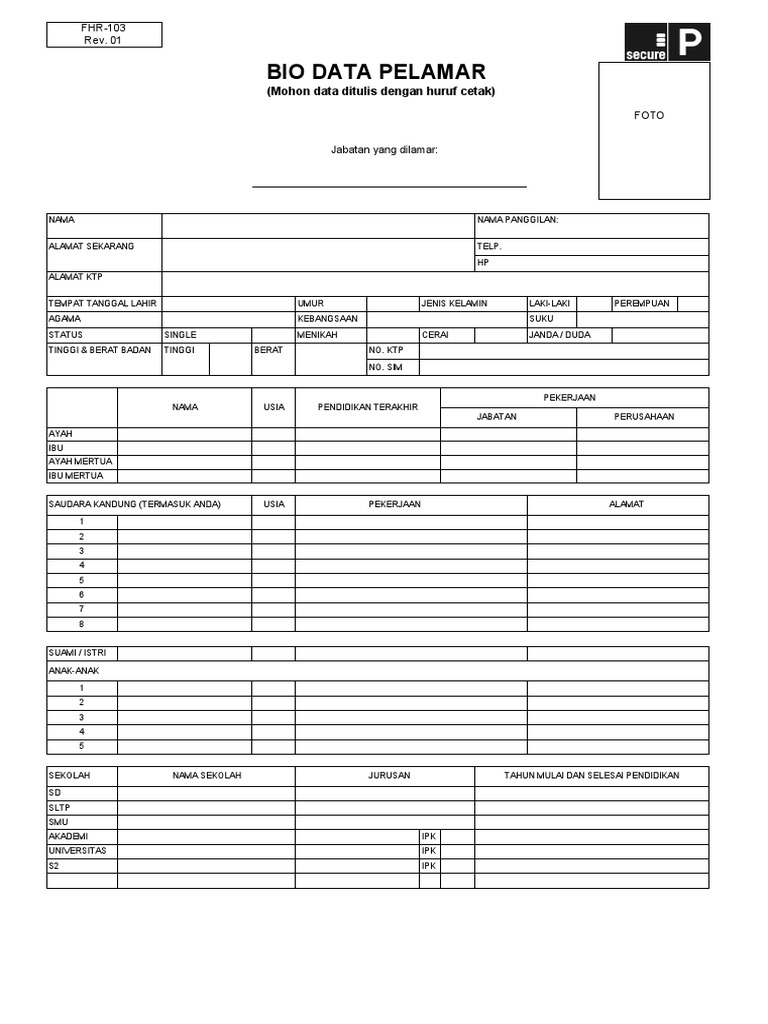 Form Biodata Pelamar | PDF