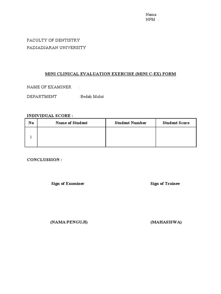Mini Clinical Evaluation Exercise (Mini C-Ex) Form: Nama: NPM | PDF