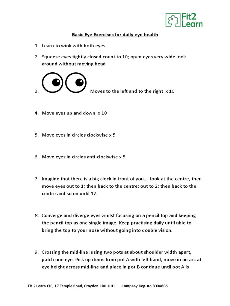 Basic Eye Exercises For Daily Eye Health | PDF | Vision | Visual System