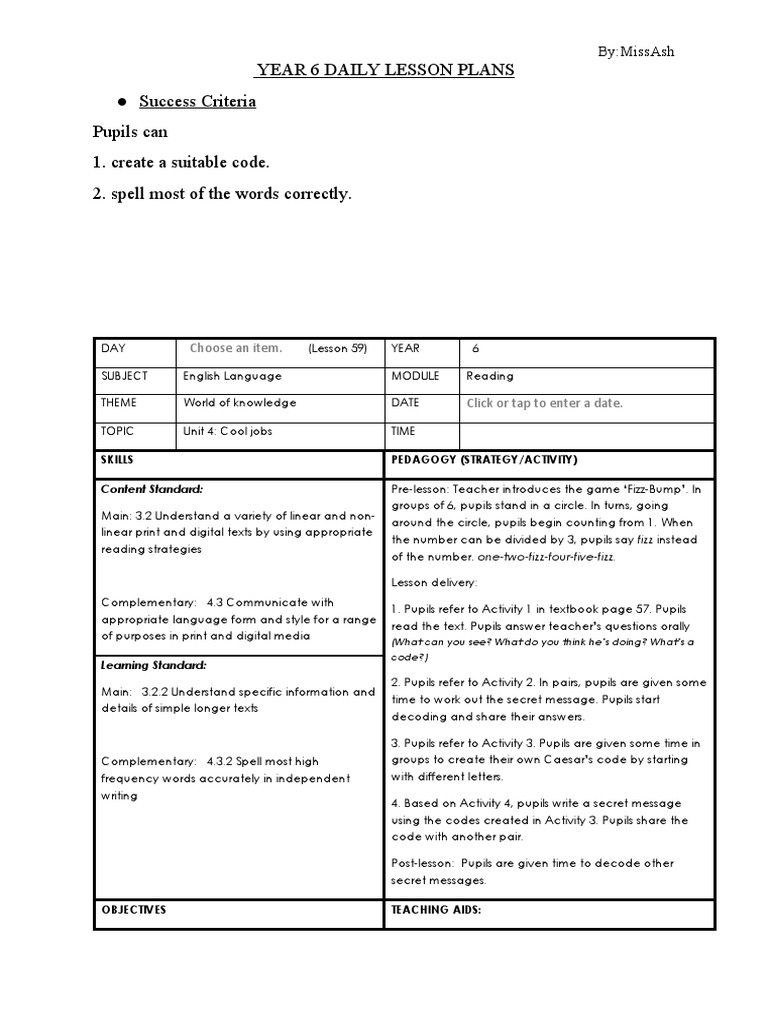 Y6 English Lesson Plan | PDF | Lesson Plan | Teachers