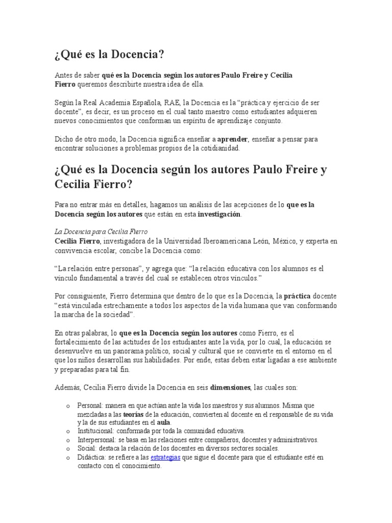 Definición y Dimensiones de la Docencia | PDF | Maestros | Aprendizaje