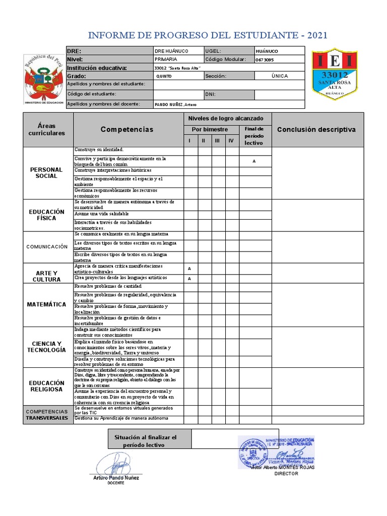 Informe de Progreso Del Estudiante | PDF | Cognición