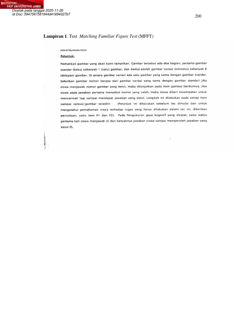 Tes Matching Familiar Figure Test (MFFT) | PDF