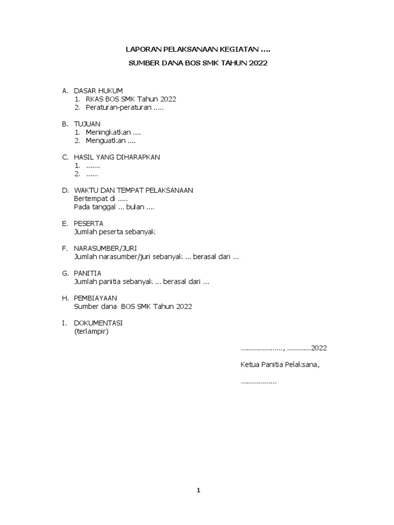 Contoh Laporan Kegiatan Sumber Dana Bosda SMK | PDF