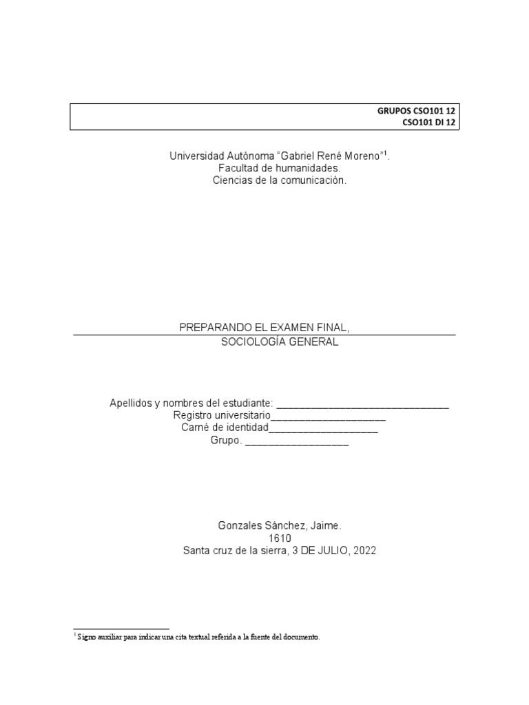 Cso 101 Preparan Examen Fina | PDF | Sociología | Teoría
