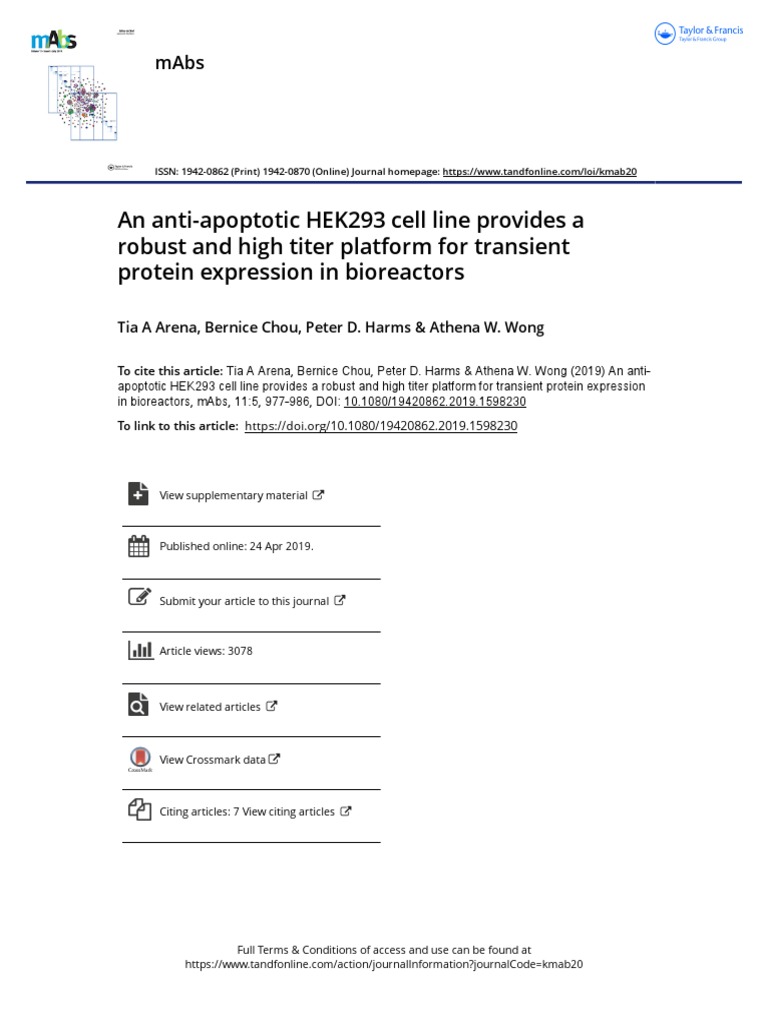 An Anti Apoptotic HEK293 Cell Line Provides A Robust and High Titer ...