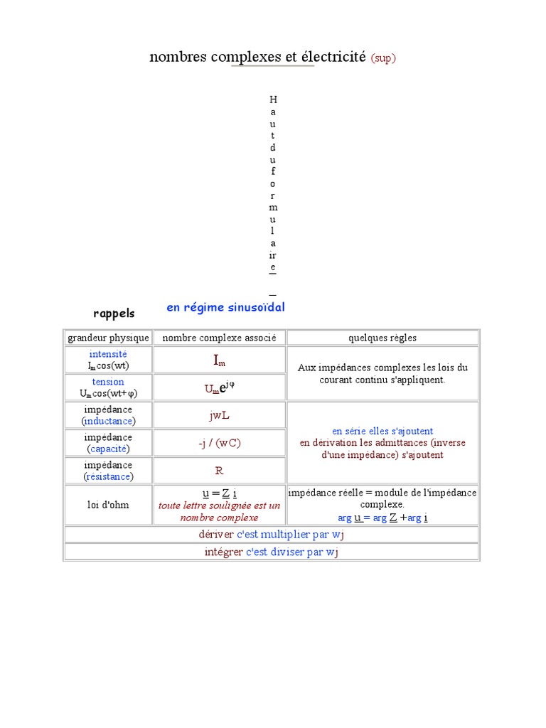 Nombre Complexe Et Électricité | PDF | Impédance (électricité ...
