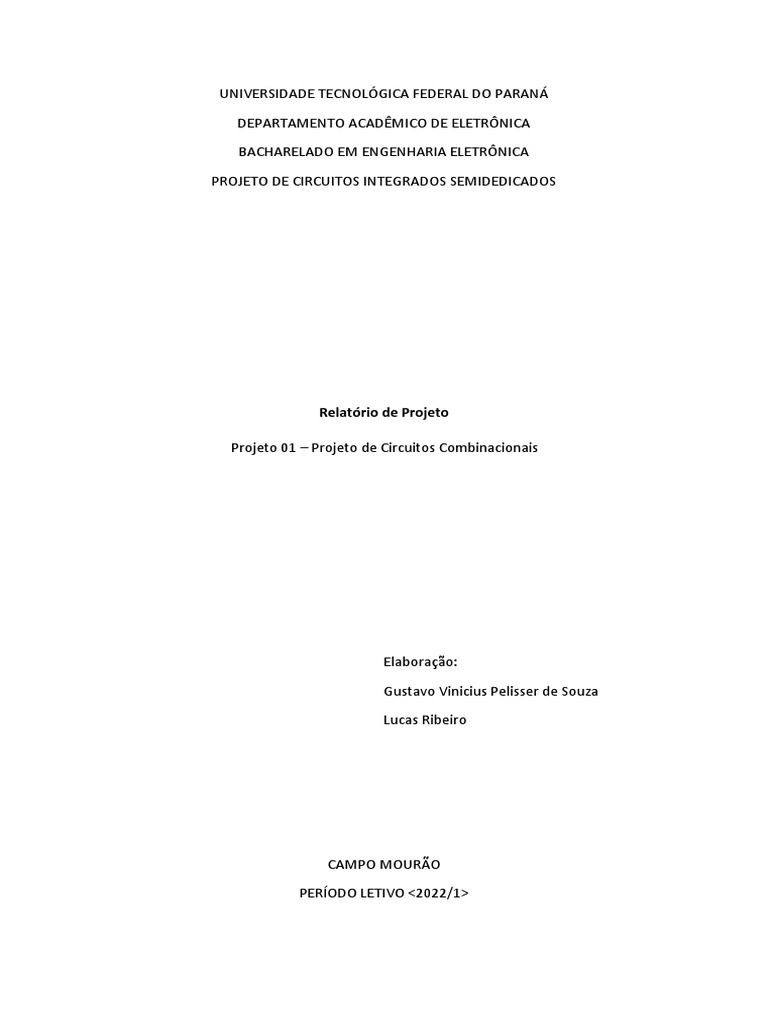 Projeto01 Lucas Ribeiro Gustavo Vinicius | PDF | Design eletrônico | Eletrônicos digitais