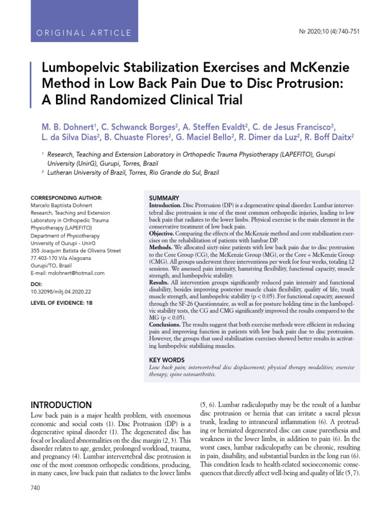 Lumbopelvic Stabilization Exercises and Mckenzie Method in Low Back ...