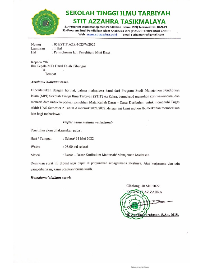 Contoh Surat Permohonan Ijin - Mini Riset | PDF