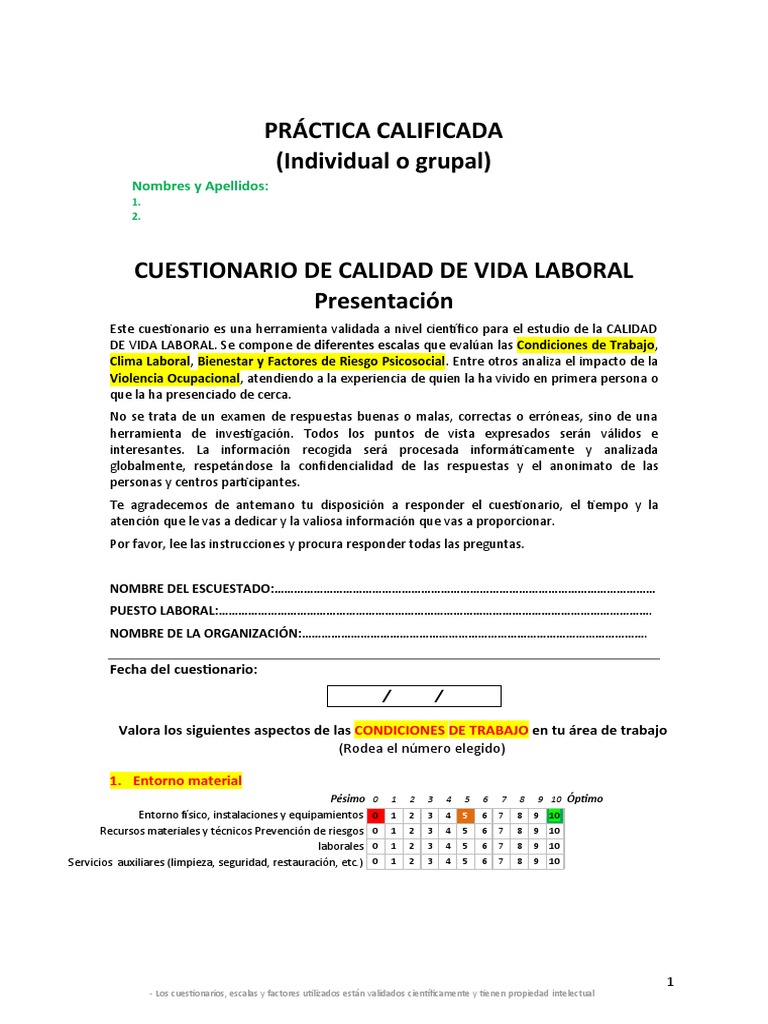 Cuestionario de Calidad de Vida Laboral Final | PDF | Violencia ...
