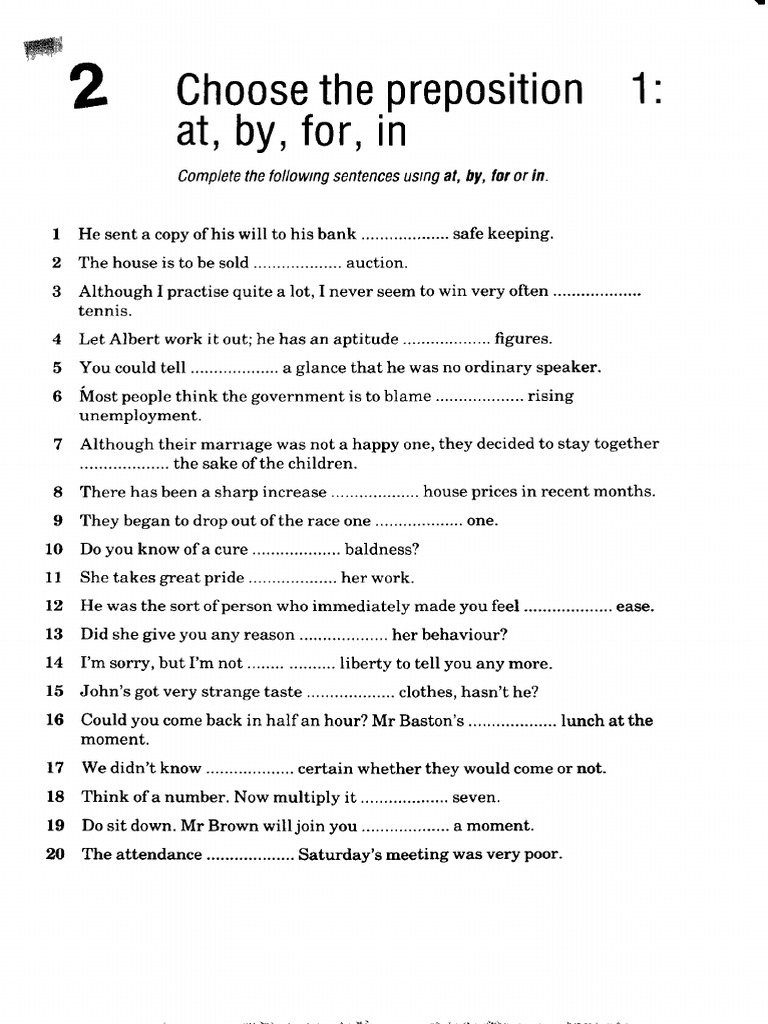 Exercise Prepositions In On At By 10 C pias PDF