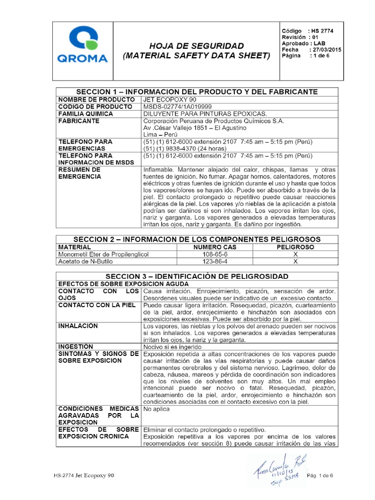 Hoja de Seguridad (Material Safety Data Sheet) - PDF | PDF