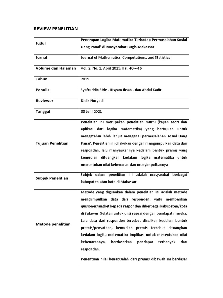 Contoh Review Penelitian | PDF