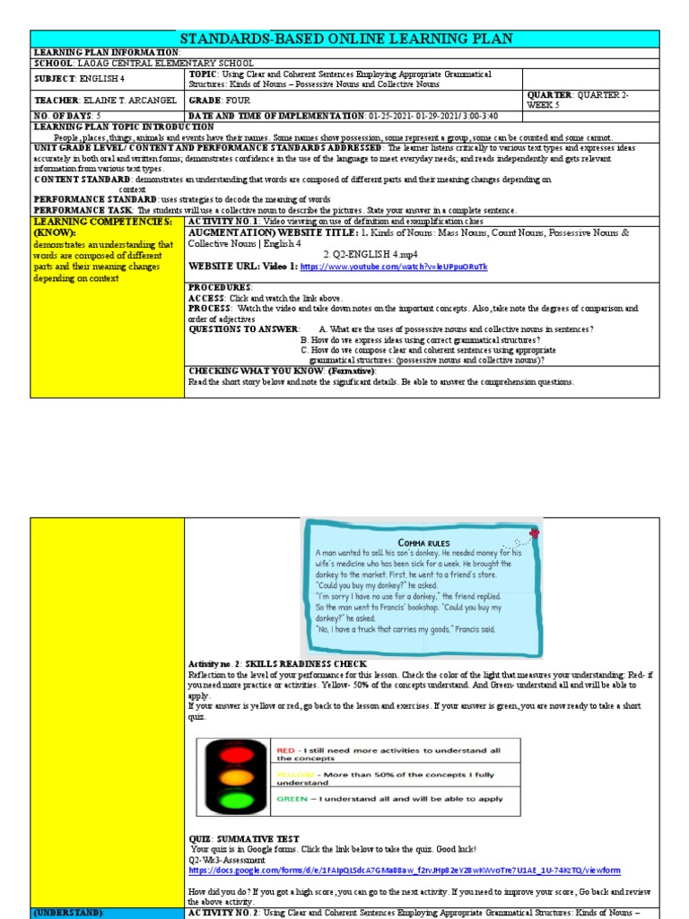 Lesson-Exemplar in English 4-Week 5-Q2 | PDF | Noun | Learning