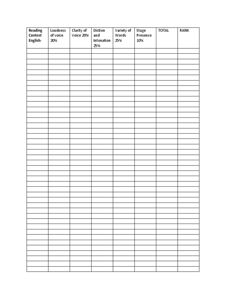 Reading Contest Filipino - Tally Sheet | PDF