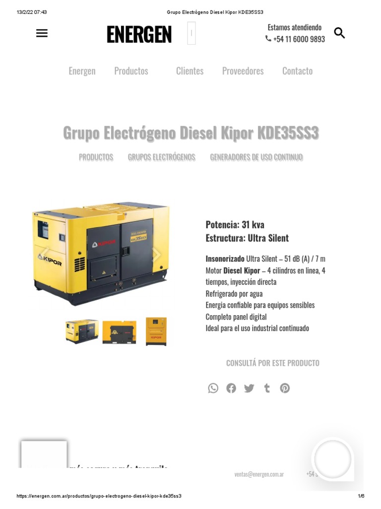 Generador Diesel Kipor KDE35SS3 | PDF | Motor diesel | Vehículos