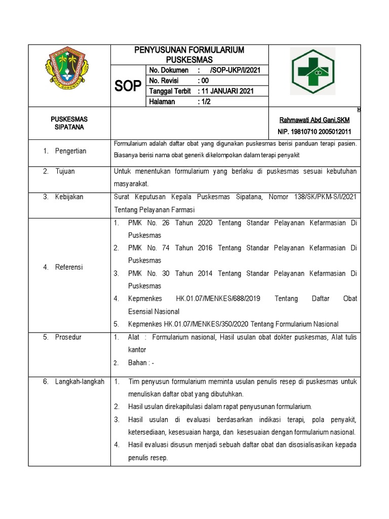 Sop Penyusunan Formularium Pdf