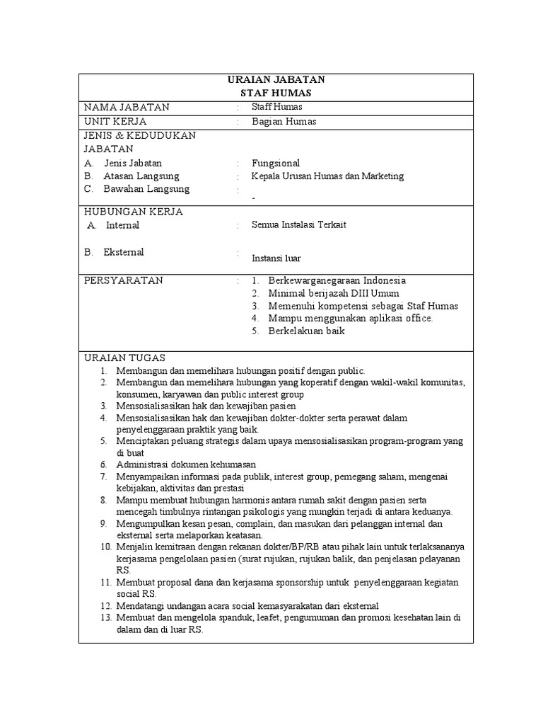 Staff Humas | PDF | Karier & Perkembangan | Bisnis