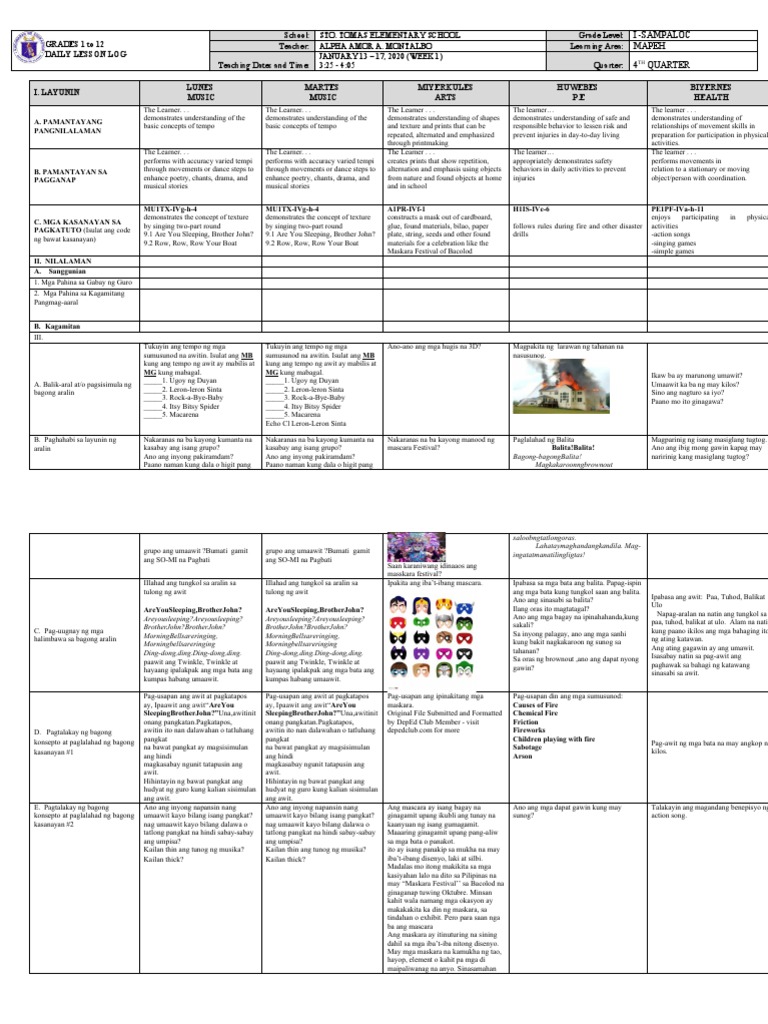 DLL Mapeh Q4 Week 1 | PDF | Learning | Differentiated Instruction