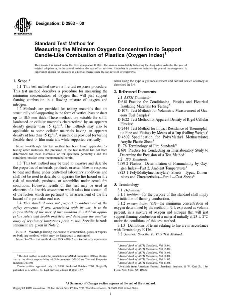Astm D 2863 | PDF | Combustion | Fires Astm D 2863 | PDF | Combustion | Fires