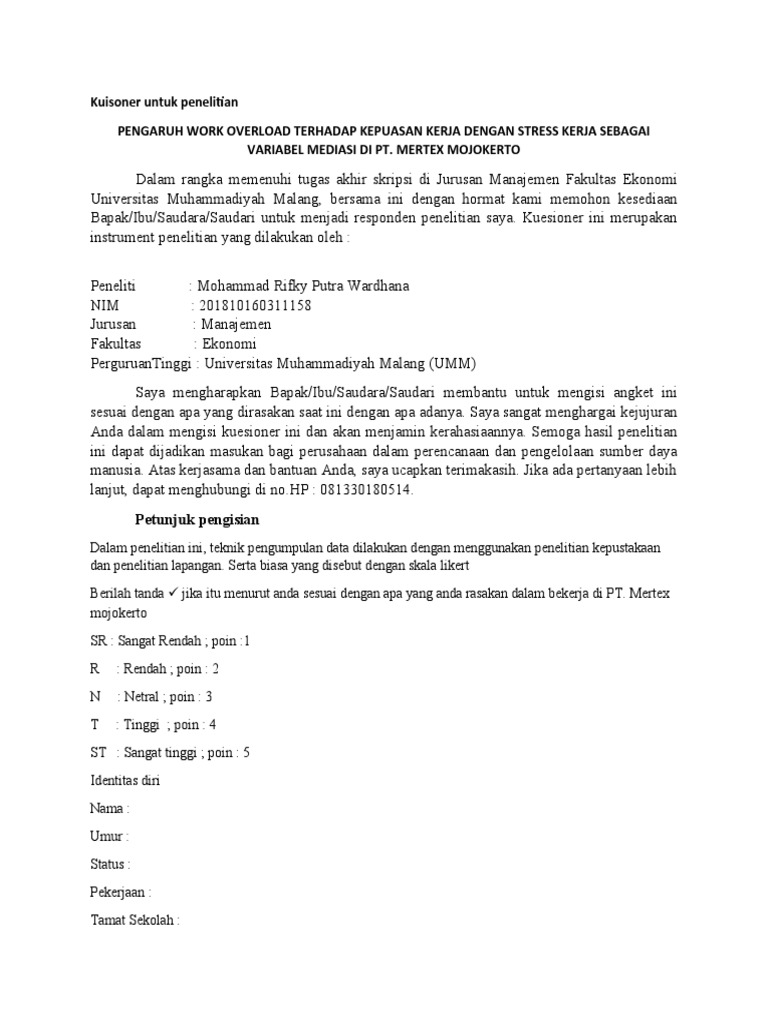 Kuisoner Untuk Penelitian | PDF