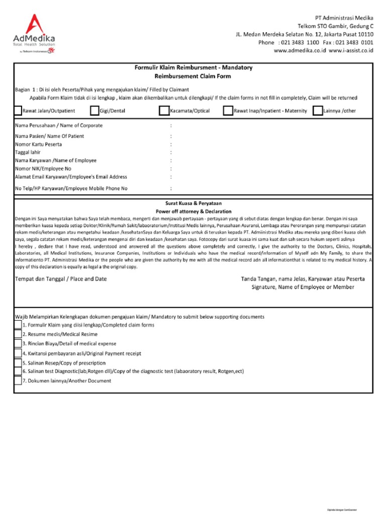 Form Claims Reimbursment Admedika | PDF