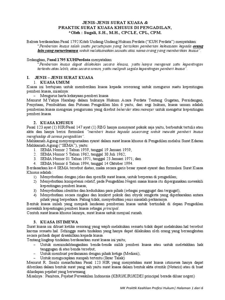 Jenis Surat Kuasa di Pengadilan | PDF | Ilmu Sosial | Hukum