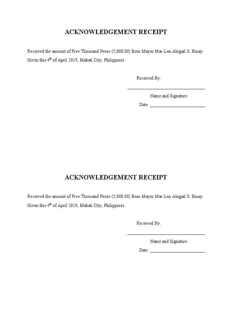 Acknowledgement Receipt - 5,000 Pesos | PDF