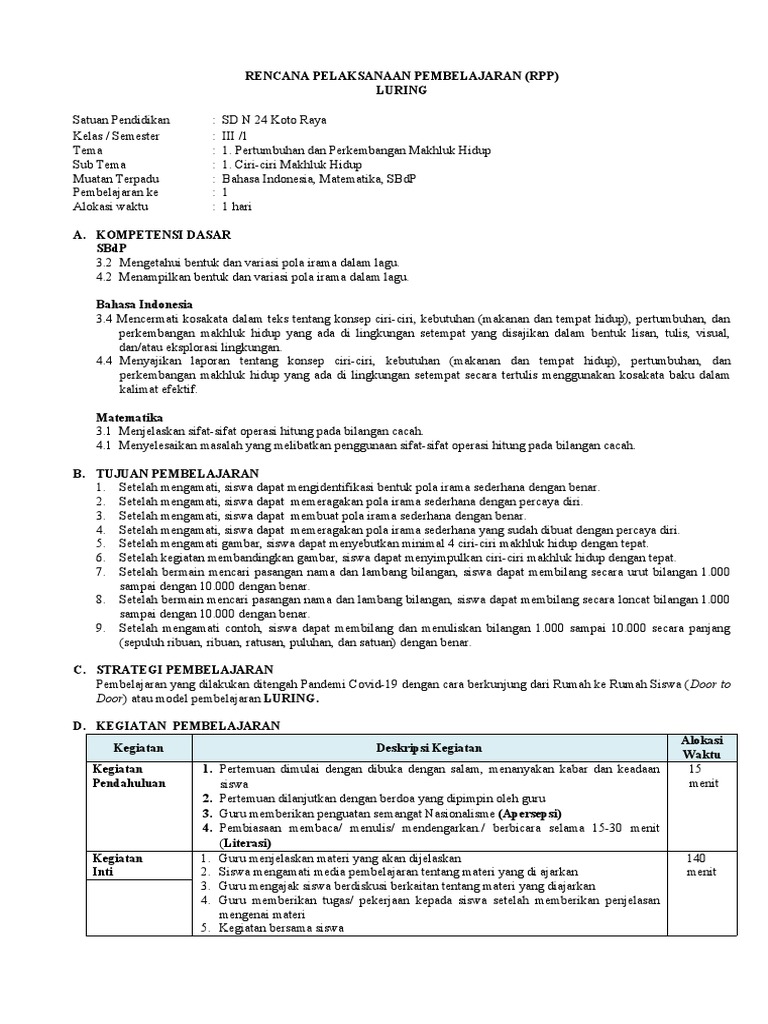 Kelas 3 TEMA 1 ST 1 PB 1 (Luring) | PDF