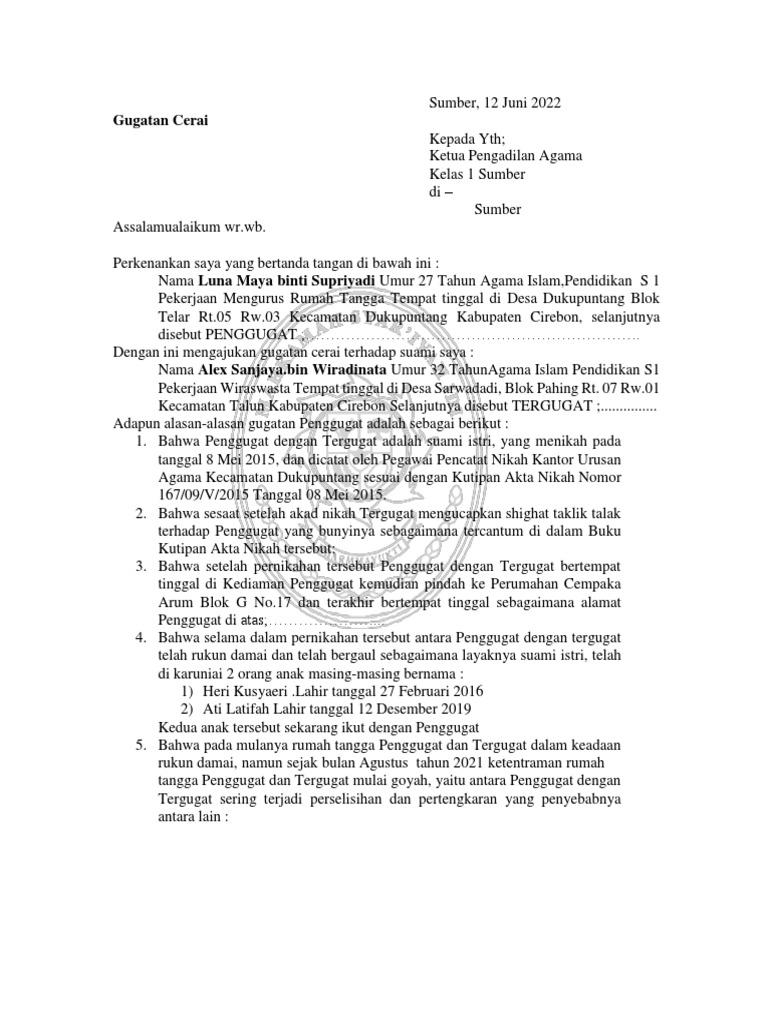 Contoh Surat Gugatan 3 | PDF