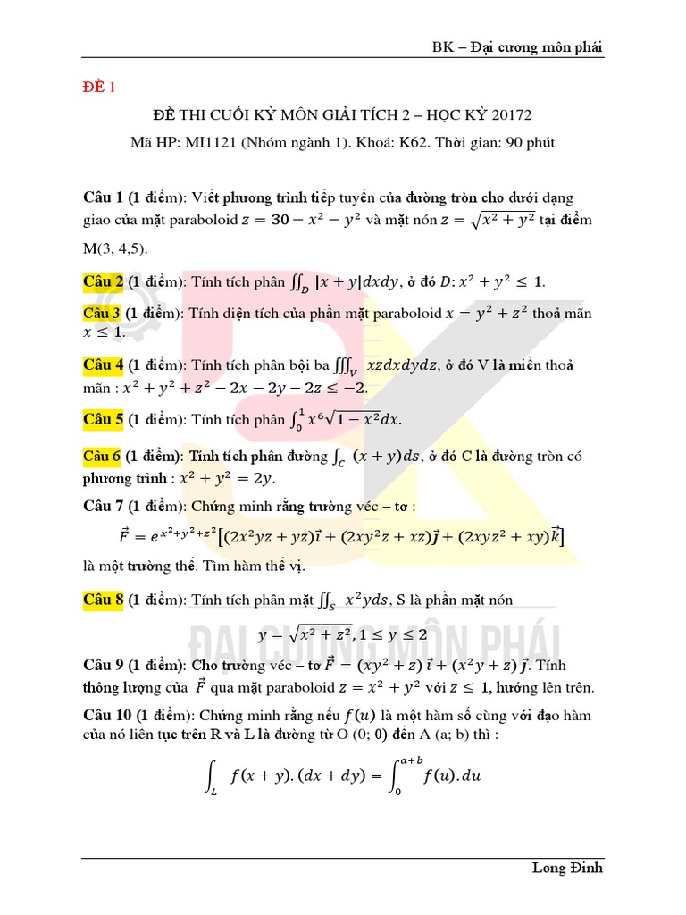 Đề Ck Gt2 Bkdcmp | PDF