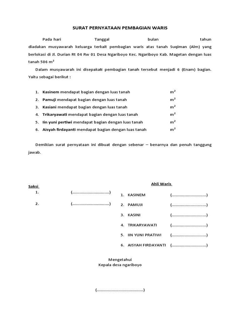 Surat Pembagian Waris | PDF